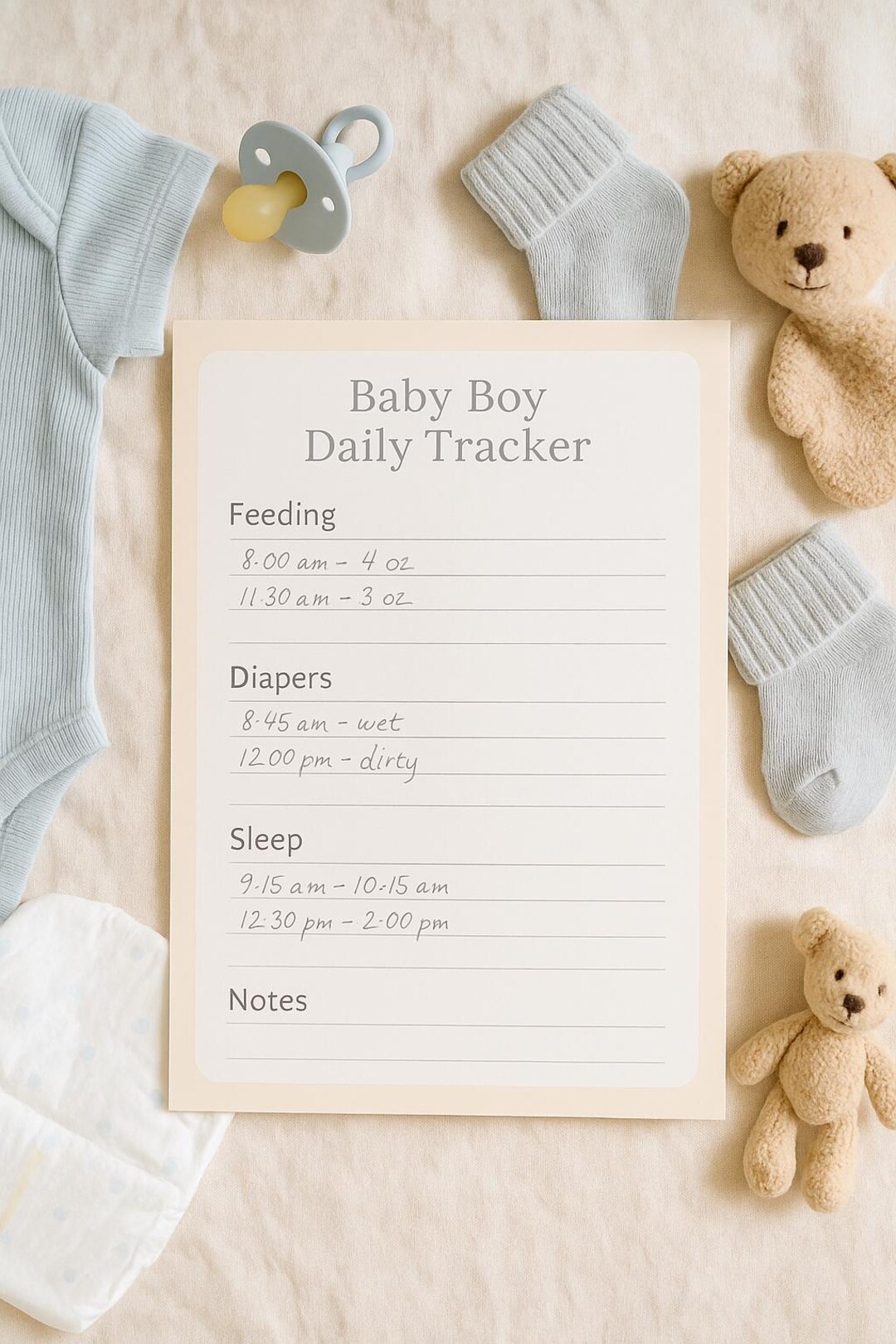 Baby Boy Daily Tracker | Printable Newborn Log | Feeding, Sleep, Diaper ...
