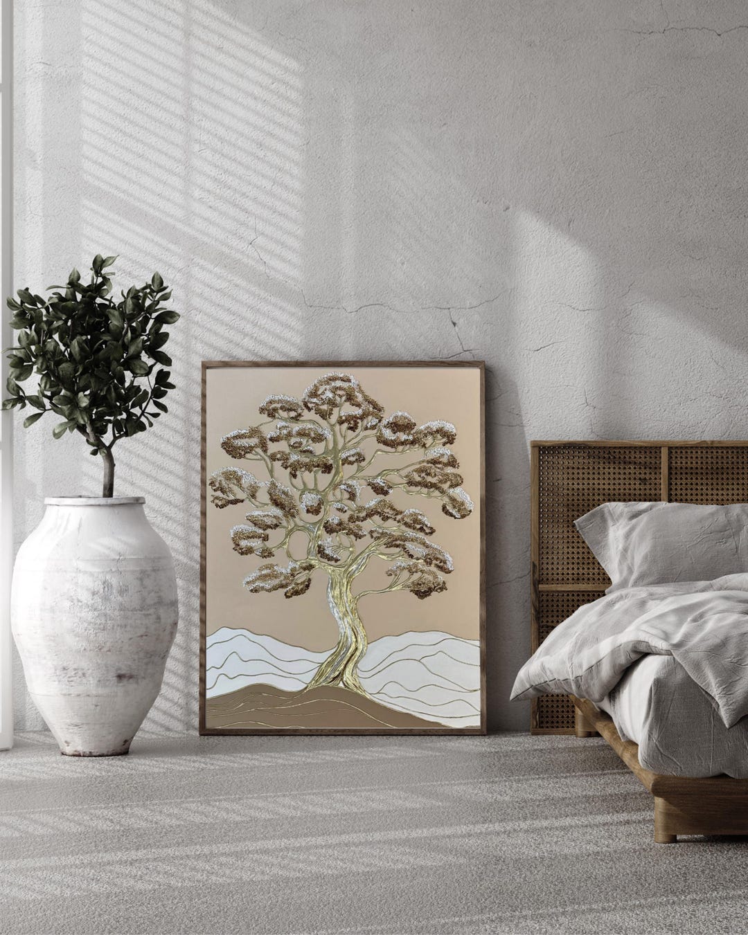 Large Golden Tree 3D Relief Painting: Beige Modern Nature Art - Etsy