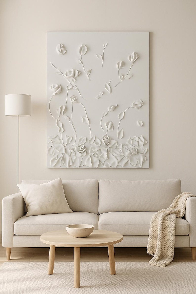 Large Textured Neutral Wall Art – White Abstract Canvas for Modern ...