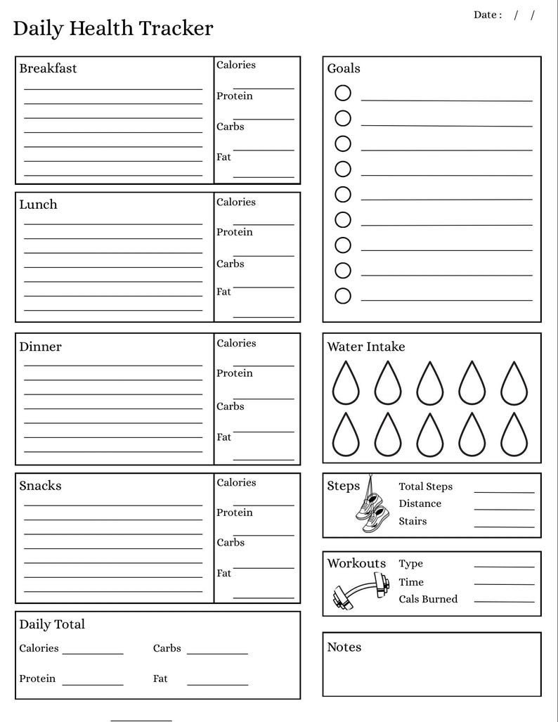 Daily Health Tracker Template / Daily Planner / Printable Template ...