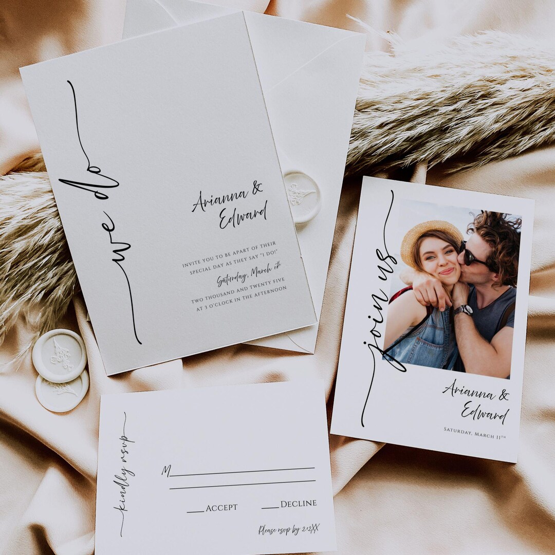Modern Wedding Invitation, Photo Collage, RSVP Card, QR Code, Digital ...