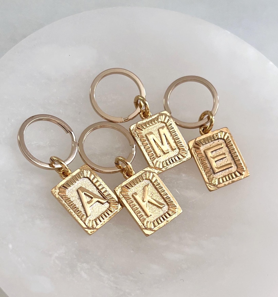 Gold Initial Keychain • 24K Gold Plated Letter Keyring • Personalized A ...