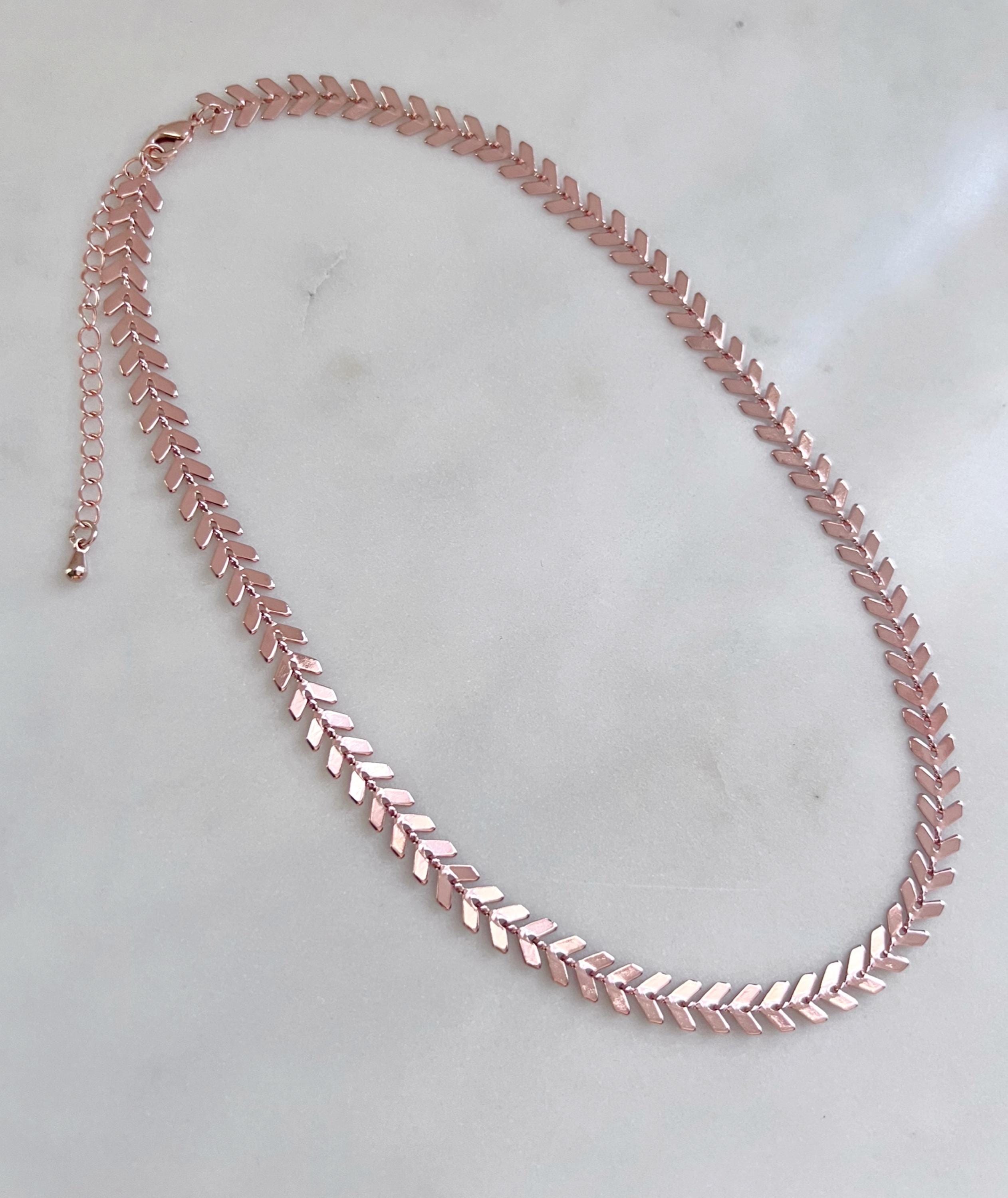 Minimalist Rose Gold Chevron Necklace • Fishbone Chain Necklace • Rose ...