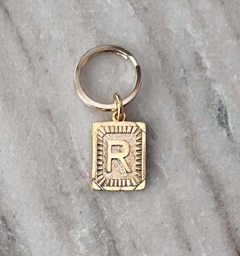 Gold Initial Keychain • 24K Gold Plated Letter Keyring • Personalized A ...