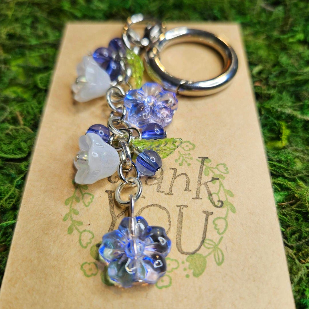Blueberries & Baby Blue Flowers Bag Charm Keychain W/ Circle Clasp - Etsy