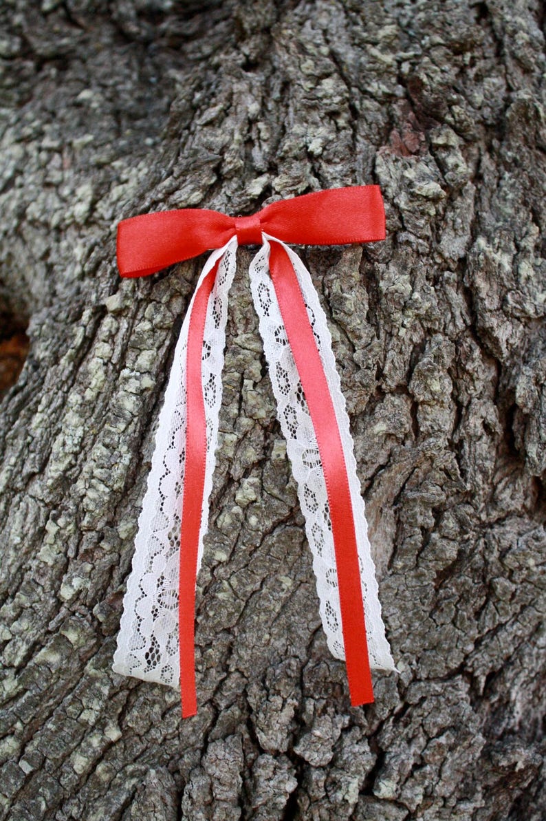 Red and White Lace Hairbow, Hair Accessory, Hair Ribbons - Etsy