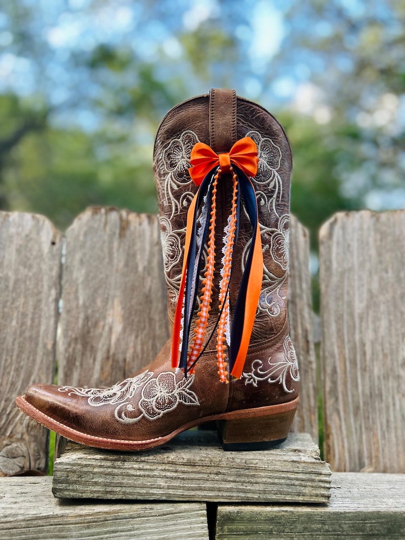 Orange and Blue Boot Bows, Western Cowgirl Accessory, College Gameday ...