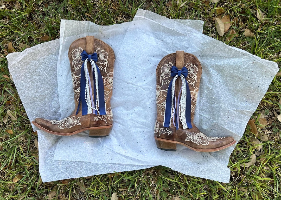 Navy Blue and White Boot Bows, Western Cowgirl Accessory, College ...