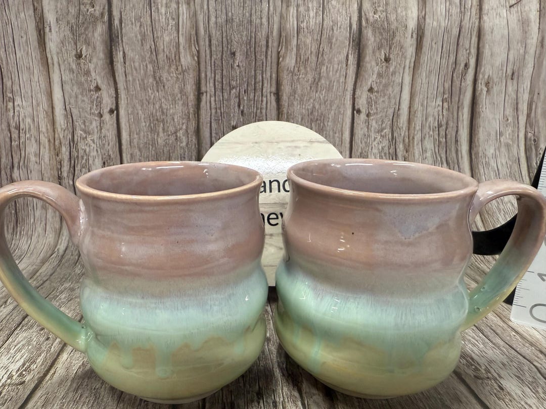 Set of 2 Hand Painted Stoneware Pottery Mugs 16oz. - Etsy