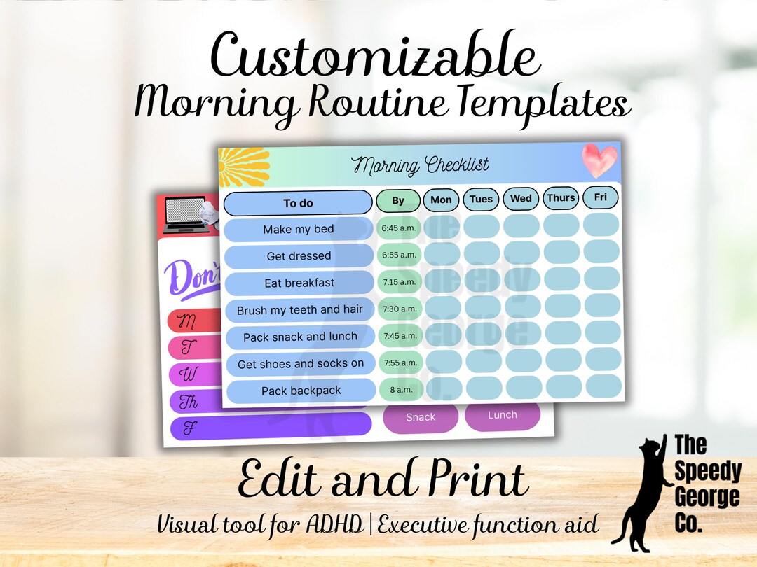 Morning Routine Template for Kids and Adults ADHD Routine Visual Aid ...