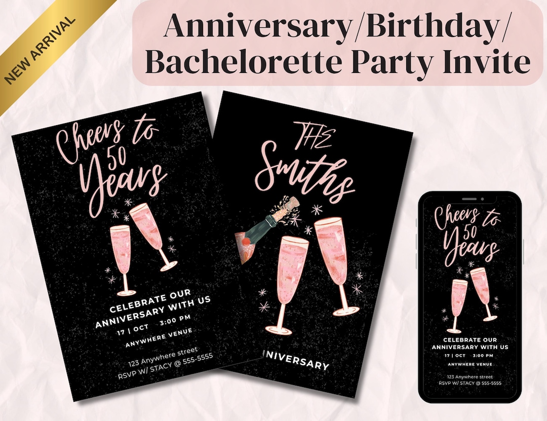 Editable Champagne Invite Template • Canva Design • 50th Anniversary ...