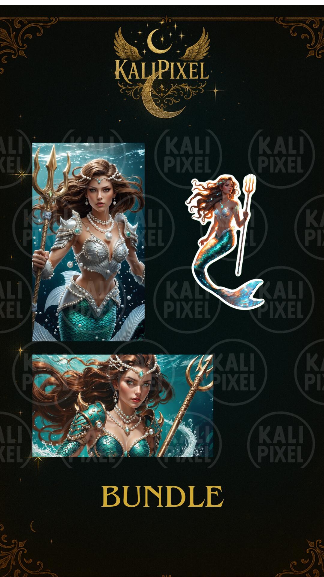 Mermaid Warrior Wallpapers Stickers Set Fantasy Phone & Desktop ...