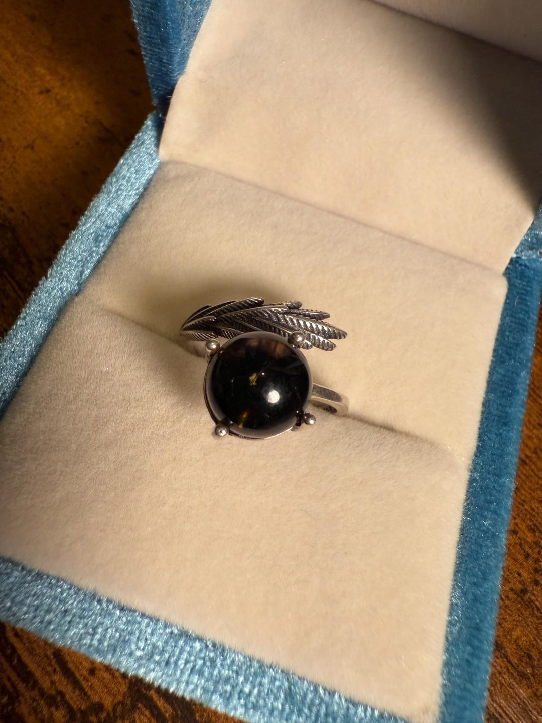 Feather of Flame – Adjustable Blue Amber Ring in 925 Silver (3.01g ...