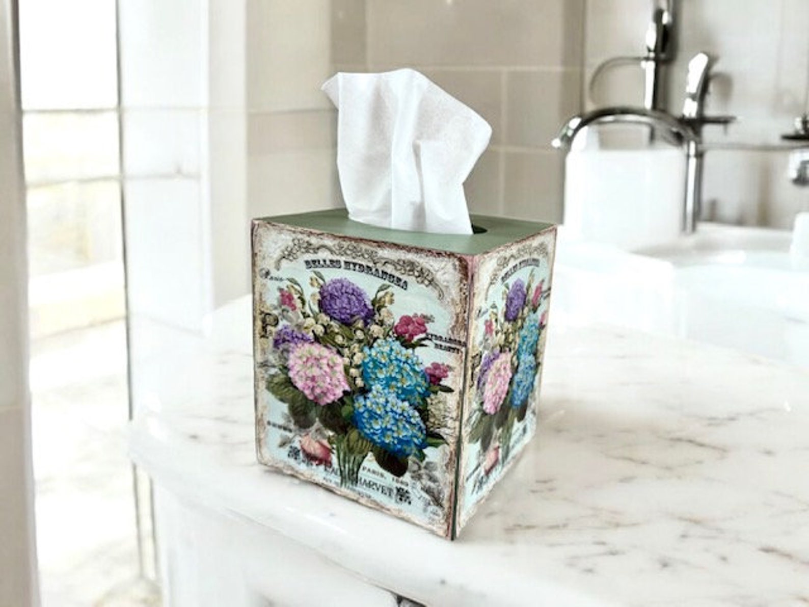 French Country Tissue Box, Tissue Box Cover, Hydrangea Tissue Box Cover ...