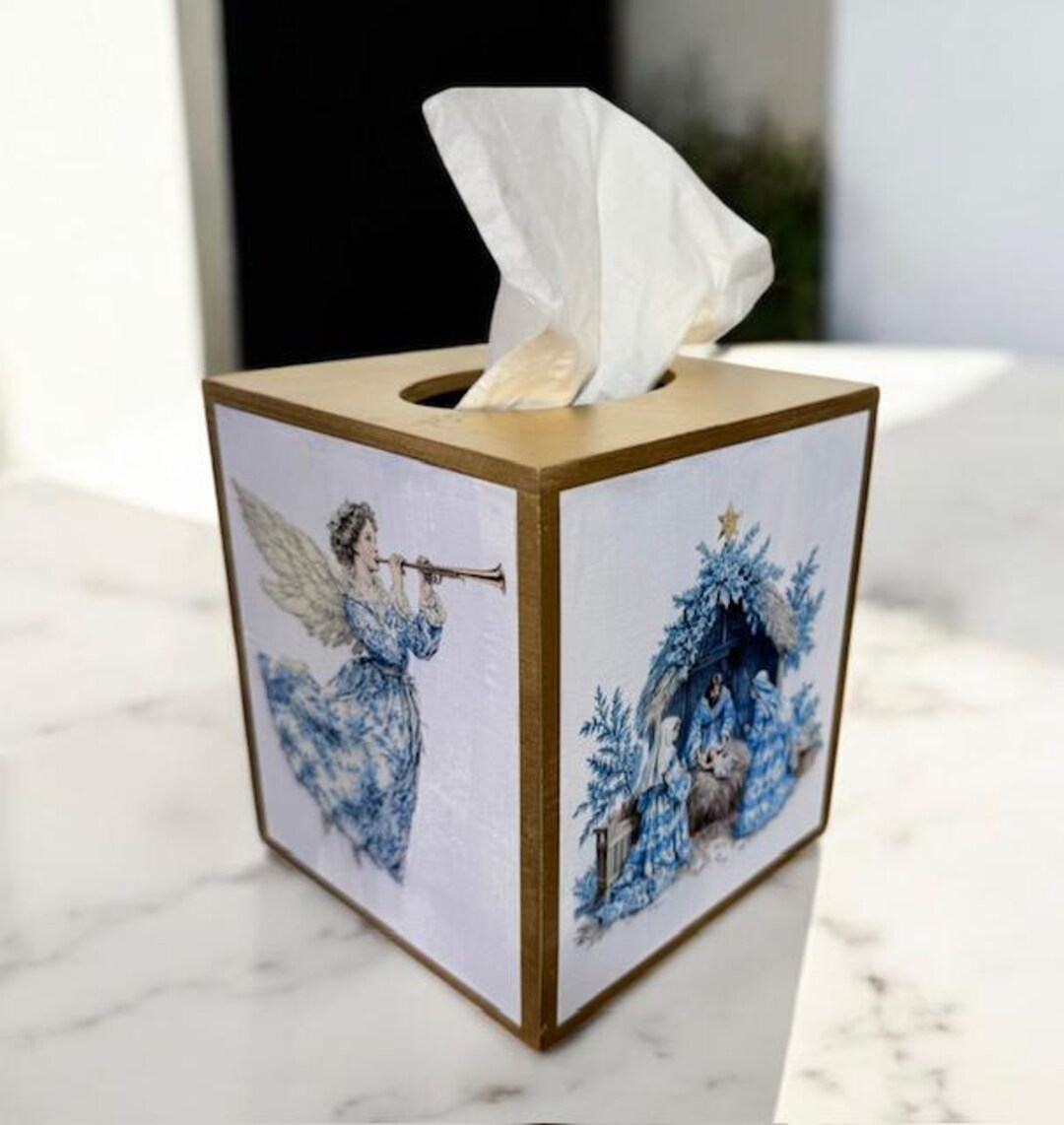 Tissue Box Cover, Christmas Nativity Tissue Box, Religious Decor, Blue ...