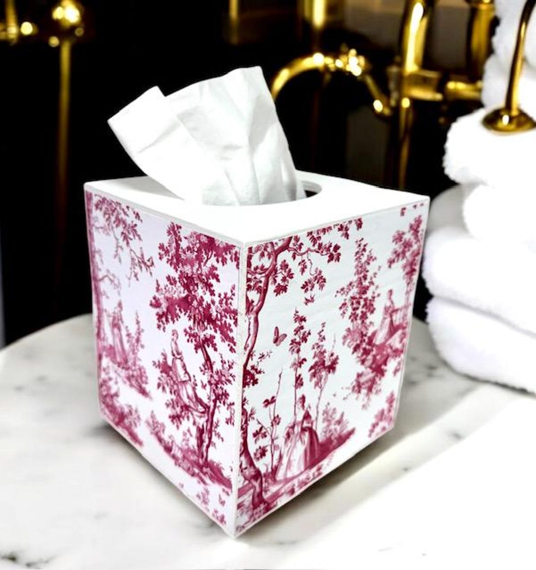 French Toile Tissue Box Cover: Wooden French Country Decor - Etsy
