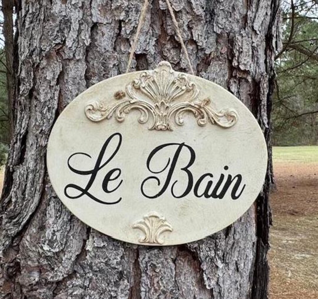 Le Bain Sign, French Country Bathroom Sign, Farmhouse Sign, Bathroom ...