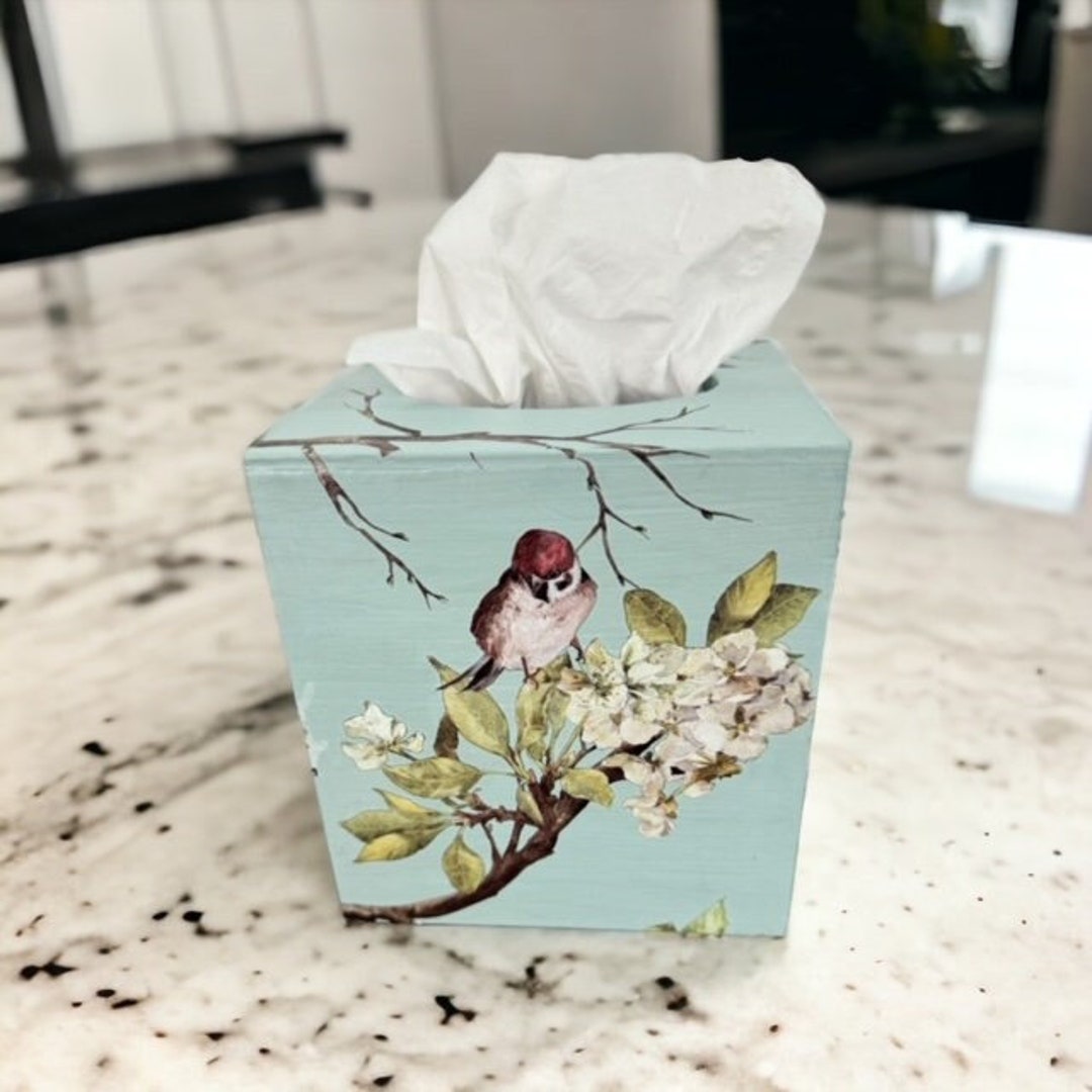 Tissue Box Cover, French Blue Tissue Box, Birds Tissue Box Cover ...