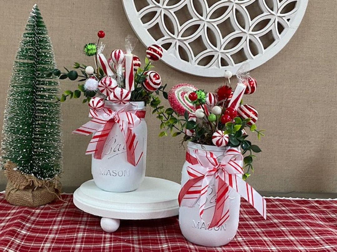 Christmas Jar Centerpiece, Christmas Arrangement, Mason Jar Arrangement ...