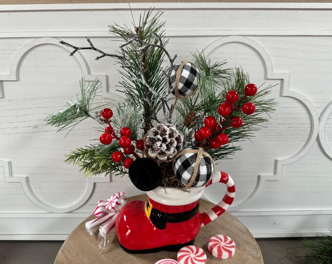 Christmas Santa Boot Mug Centerpiece, Christmas Arrangement, Christmas ...