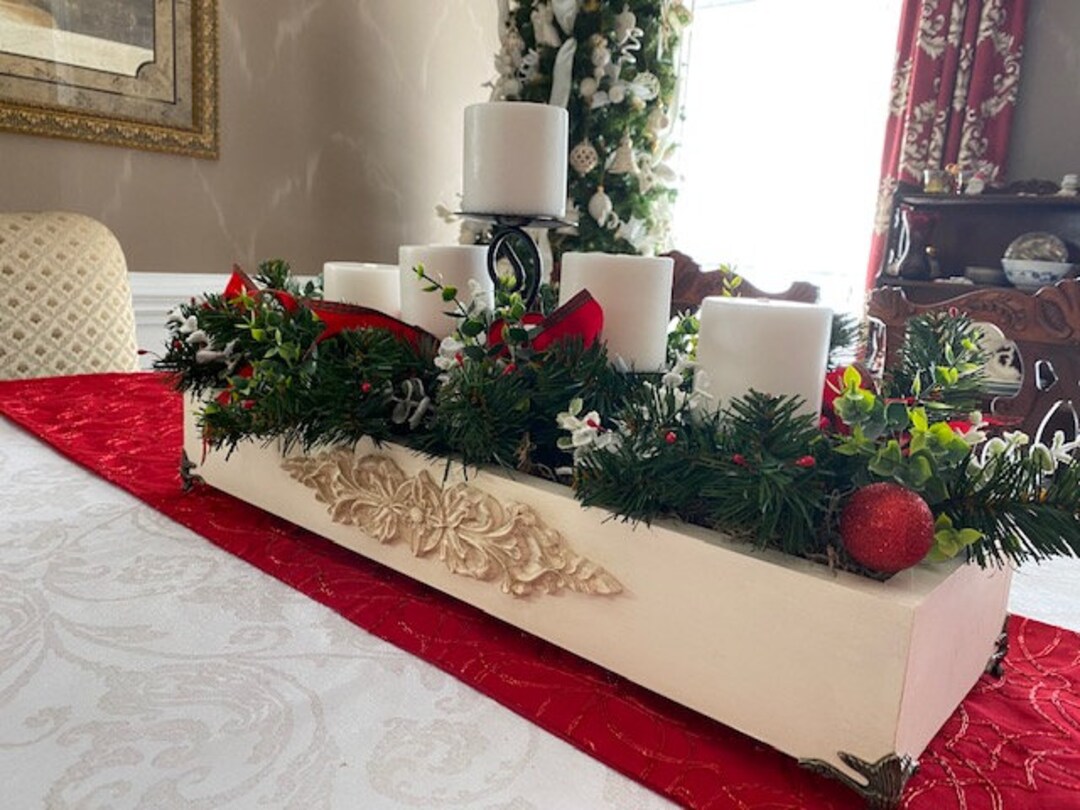 Rustic Christmas Centerpiece, Wood Box Centerpiece, Christmas Candle ...