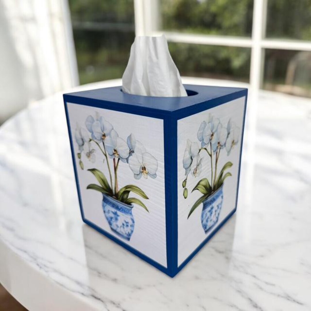 Tissue Box Cover, Chinoiserie Planter Tissue Box, Blue and White Tissue ...