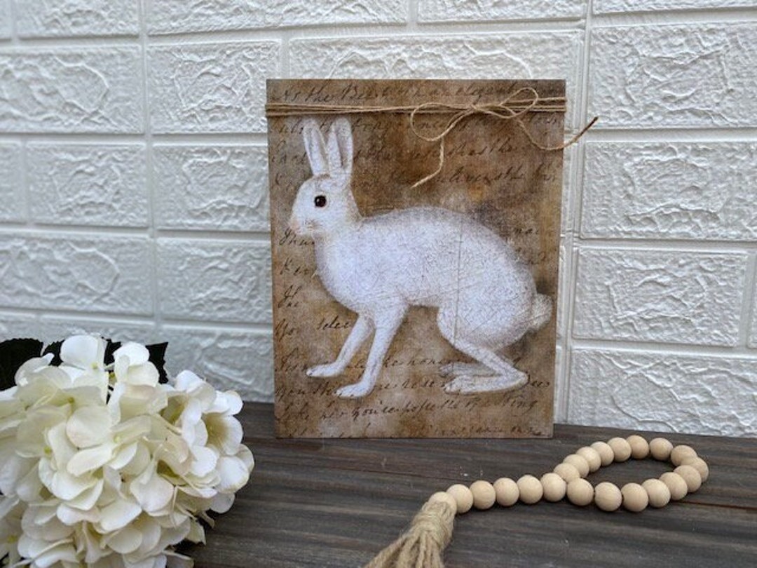 Vintage Rabbit Sign, Farmhouse Rabbit Sign, Primitive Rabbit Sign ...