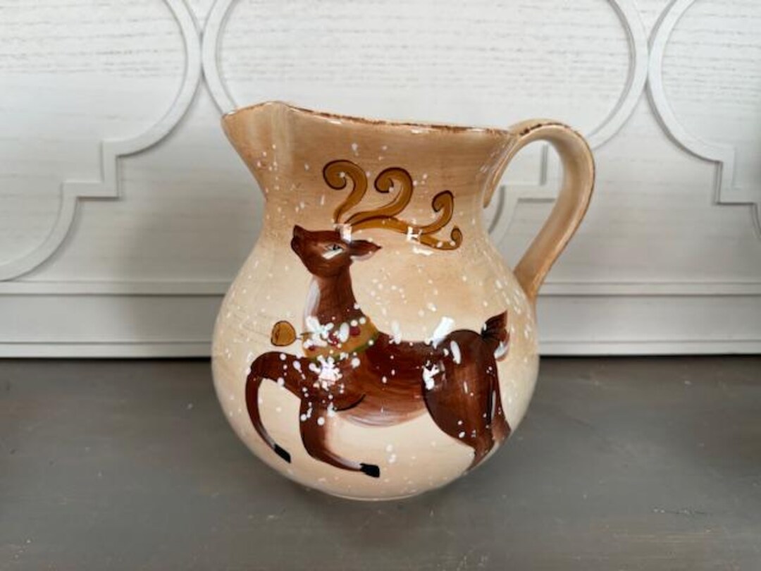 Reindeer Pitcher, Christmas Pitcher, Hand Painted Christmas Pitcher ...