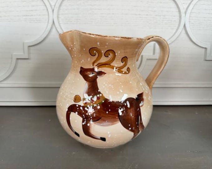 Reindeer Pitcher, Christmas Pitcher, Hand Painted Christmas Pitcher ...