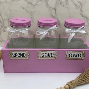 Personalized Save Spend Give Bank: Kids Money Jar Set - Etsy