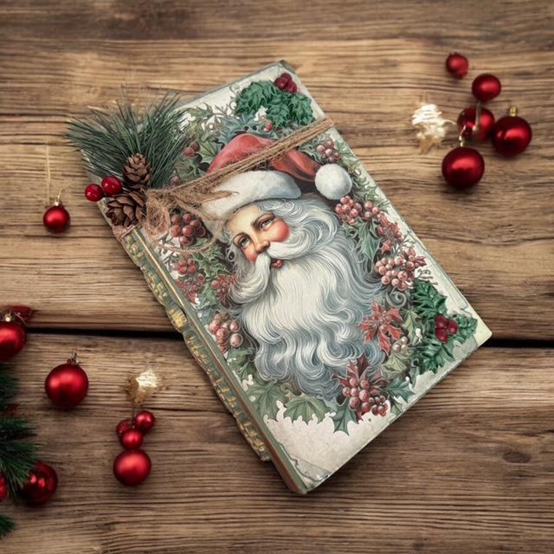 Christmas Book Decor, Vintage Santa Book Decor, Book Decor, Decorative ...