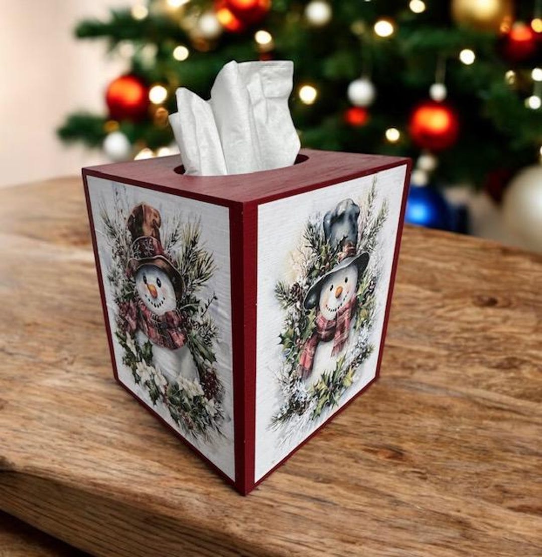 Snowman Tissue Box Cover: Winter Christmas Decor, Solid Wood - Etsy