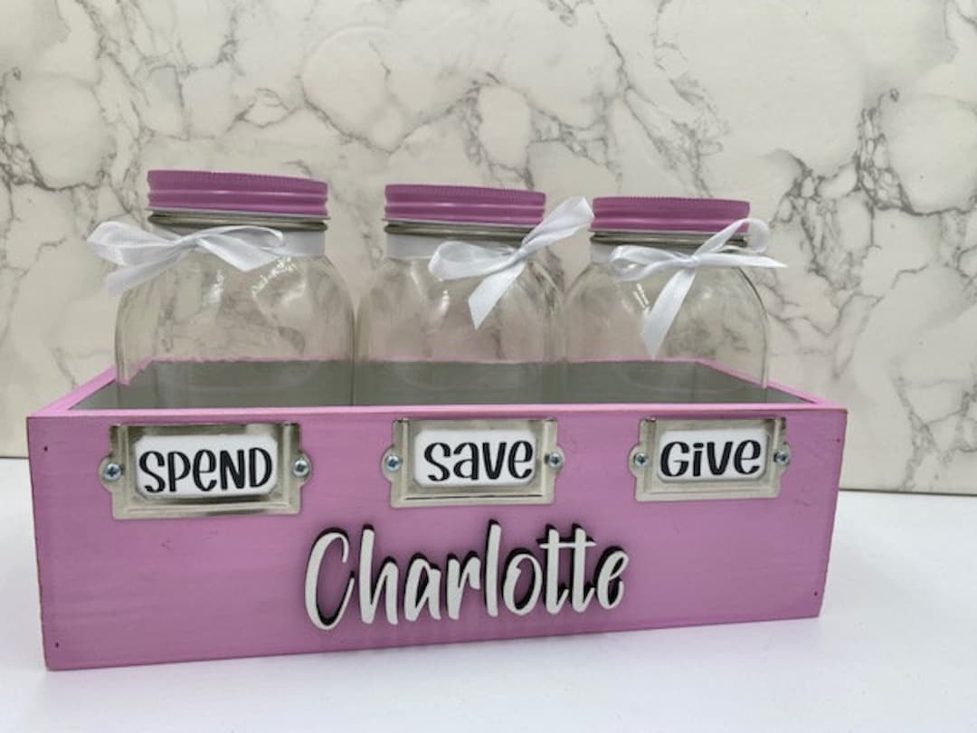 Personalized Save Spend Give Bank: Kids Money Jar Set - Etsy