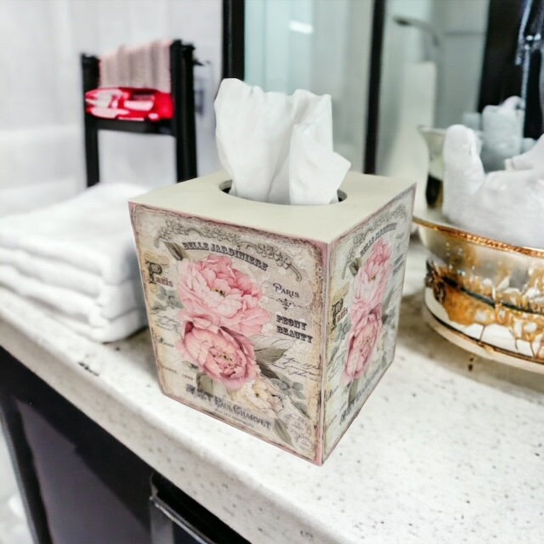 French Country Tissue Box, Tissue Box Cover, Peonies Tissue Box Cover ...