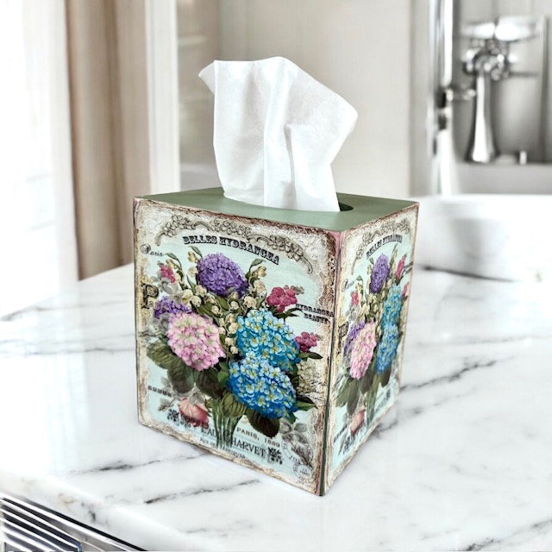 French Country Tissue Box, Tissue Box Cover, Hydrangea Tissue Box Cover ...