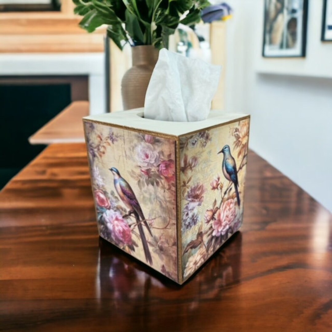 Tissue Box Cover, French Country Tissue Box, Birds Tissue Box Cover ...