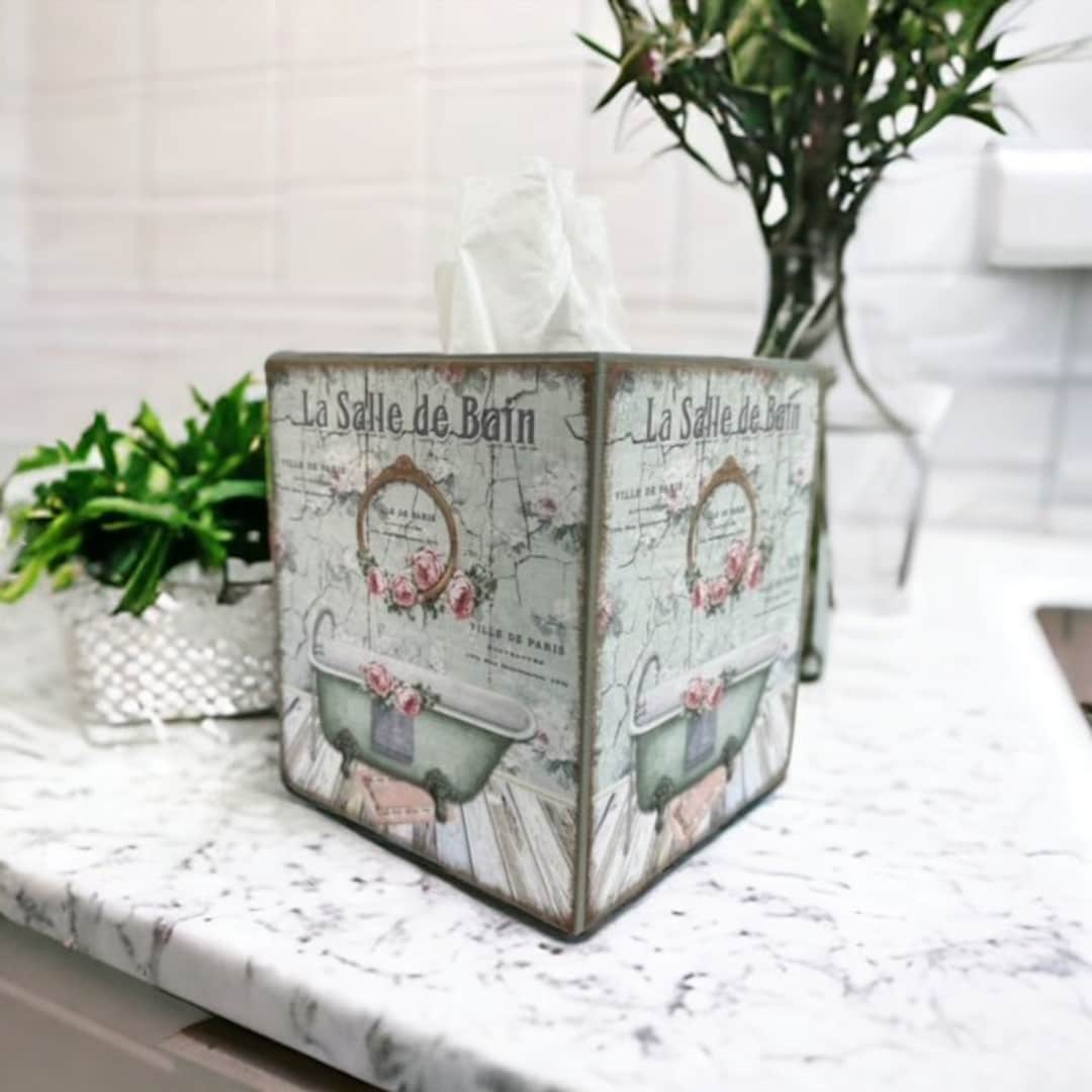 French Country Wooden Tissue Box Cover: Decoupage Bathroom Decor - Etsy