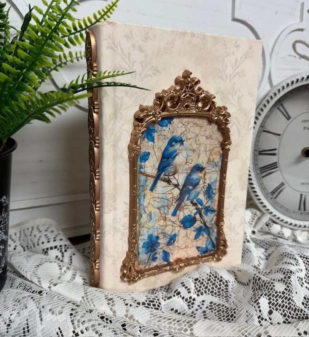 Handmade Hardback Book Decor: Bluebird Art, Gold Accents - Etsy