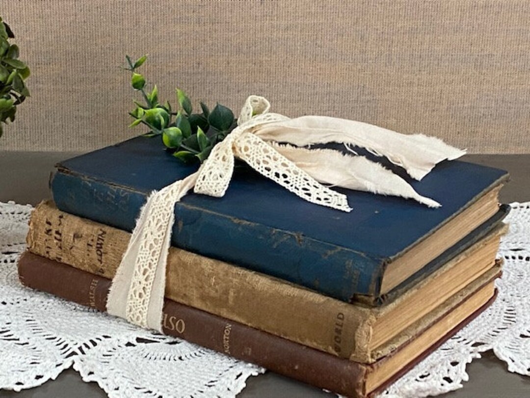 Decorative Vintage Book Stack, Shabby Chic Book Stack, Vintage Book ...