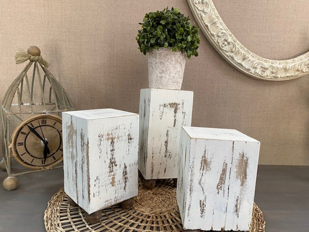 Distressed Wood Block Risers/farmhouse Wood Riser/wood Pedestal/candle ...