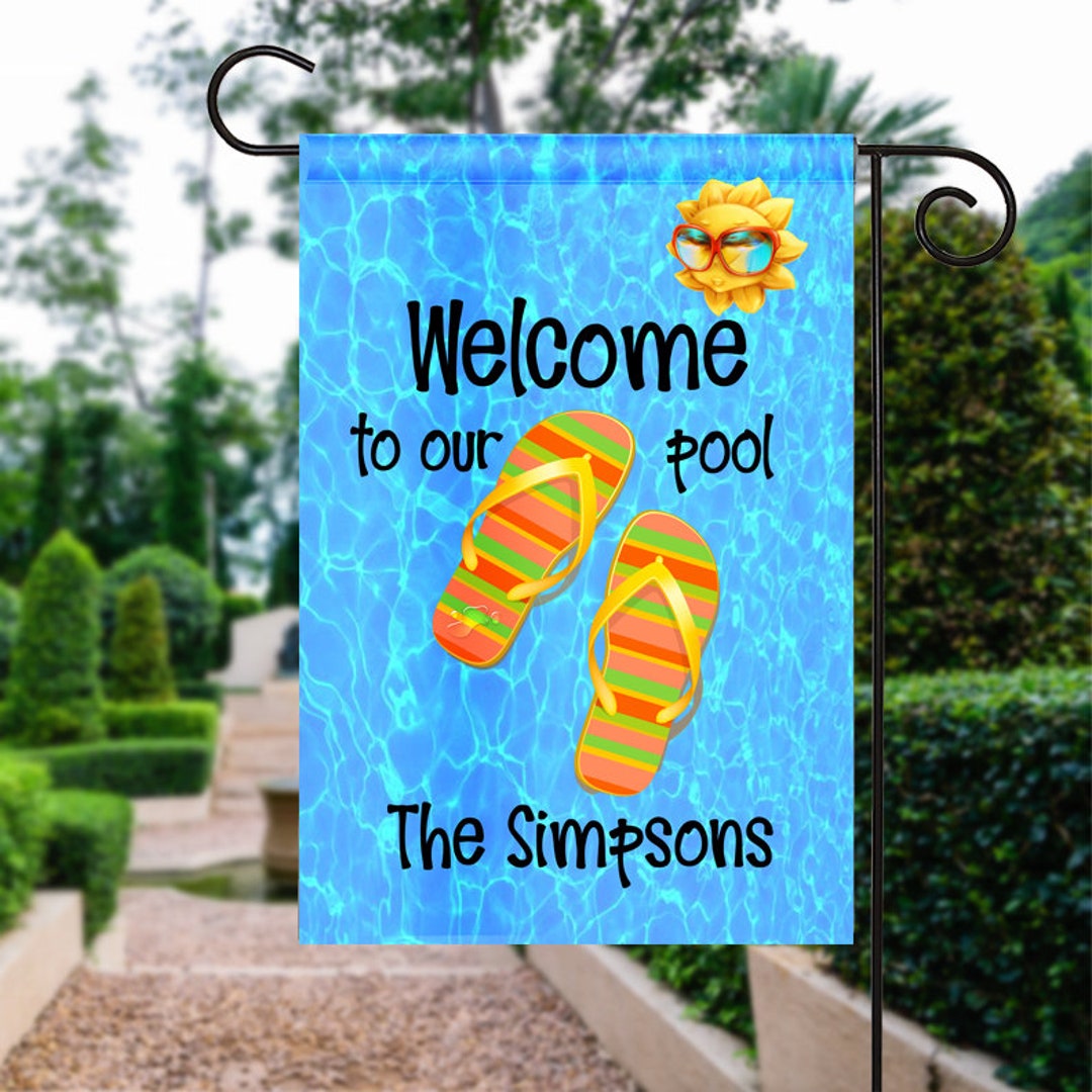 Personalized Pool House Flag, Welcome Garden Flag, Pool Yard Flag ...