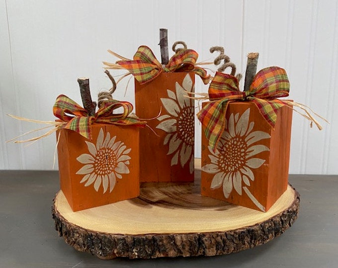 Wood Block Pumpkins, Rustic Wooden Pumpkins, Rustic Fall Pumpkin Blocks ...