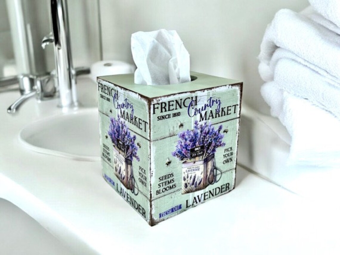 French Country Tissue Box, Tissue Box Cover, Lavender Tissue Box Cover ...