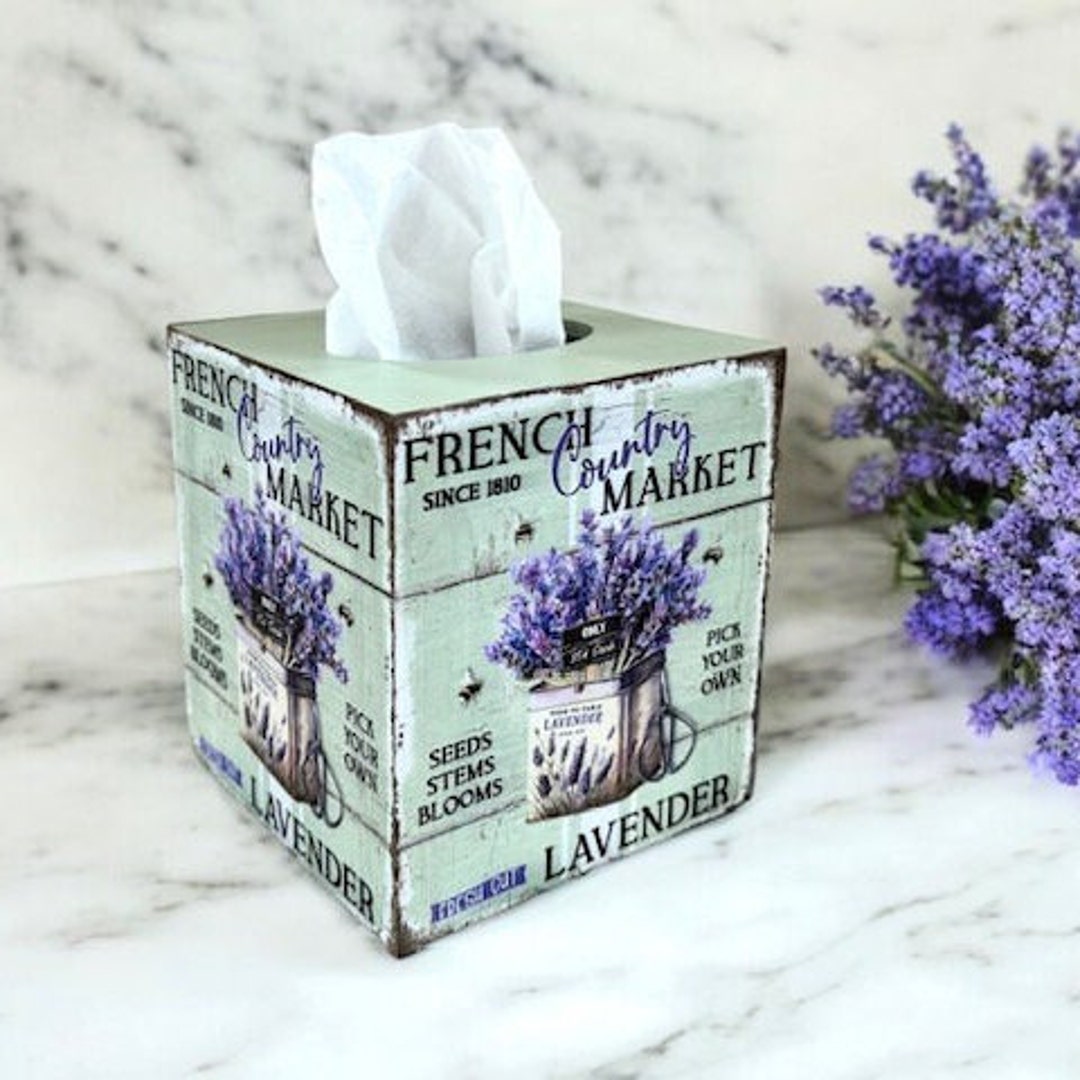 French Country Tissue Box, Tissue Box Cover, Lavender Tissue Box Cover ...