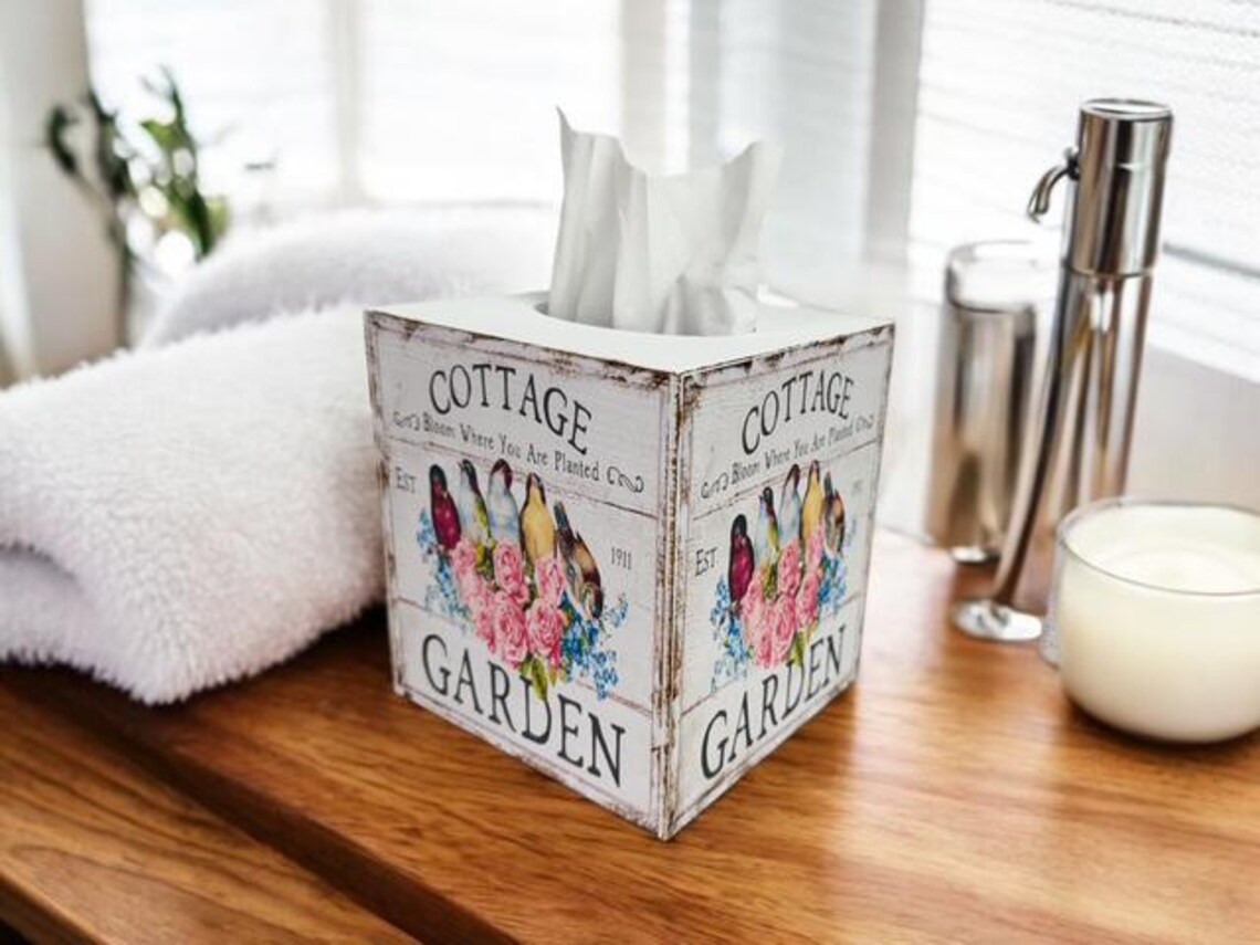 French Country Tissue Box, Tissue Box Cover, Birds Tissue Box Cover ...