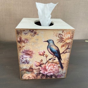 Tissue Box Cover, French Country Tissue Box, Birds Tissue Box Cover ...