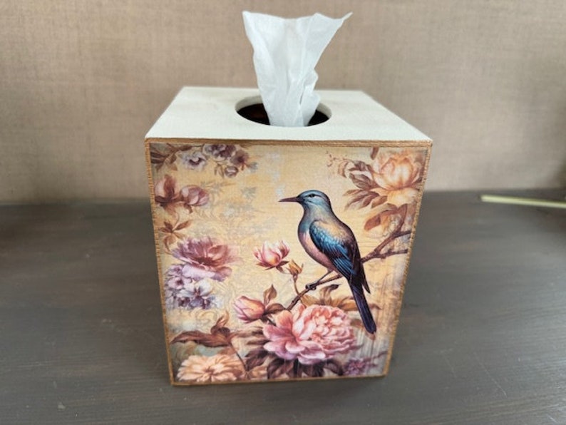 French Country Tissue Box Cover: Birds & Floral Design - Etsy