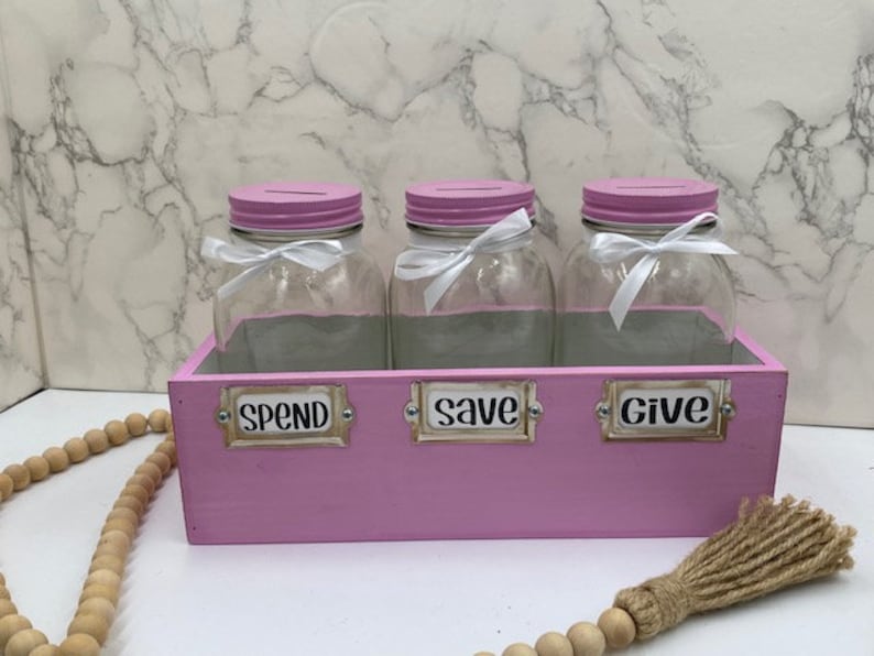 Personalized Save Spend Give Bank: Kids Money Jar Set - Etsy