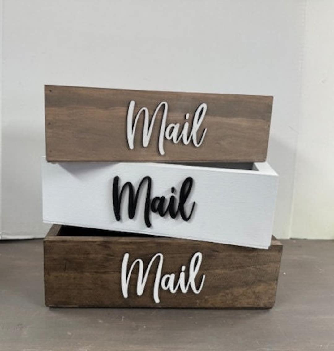 Wood Mail Box, Rustic Wooden Mail Holder, Mail Storage and Organization ...