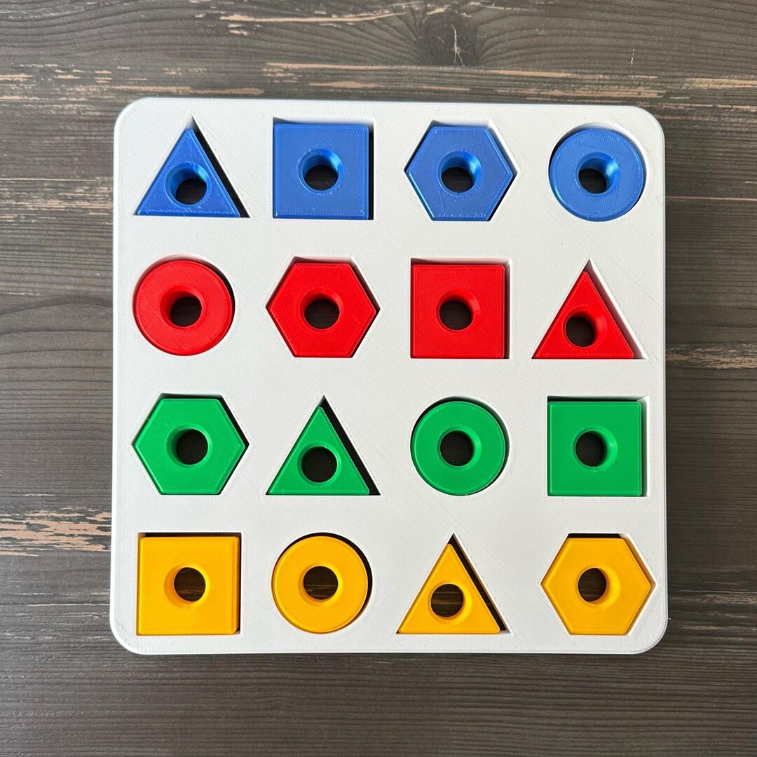Montessori Shape Sorting Puzzle: Colorful Geometric Matching Board ...